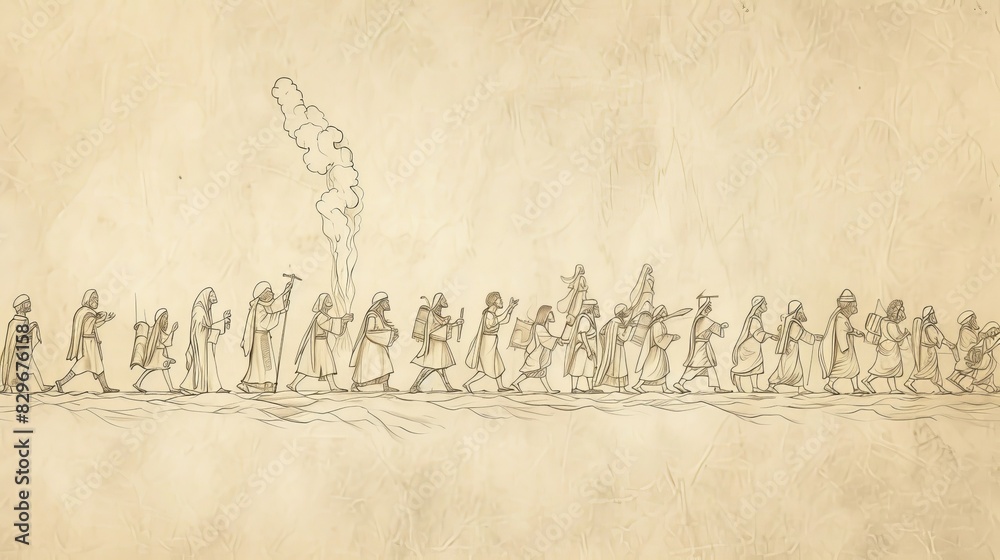 Biblical Illustration: Exodus from Egypt, Moses Guides, Cloud and Fire ...