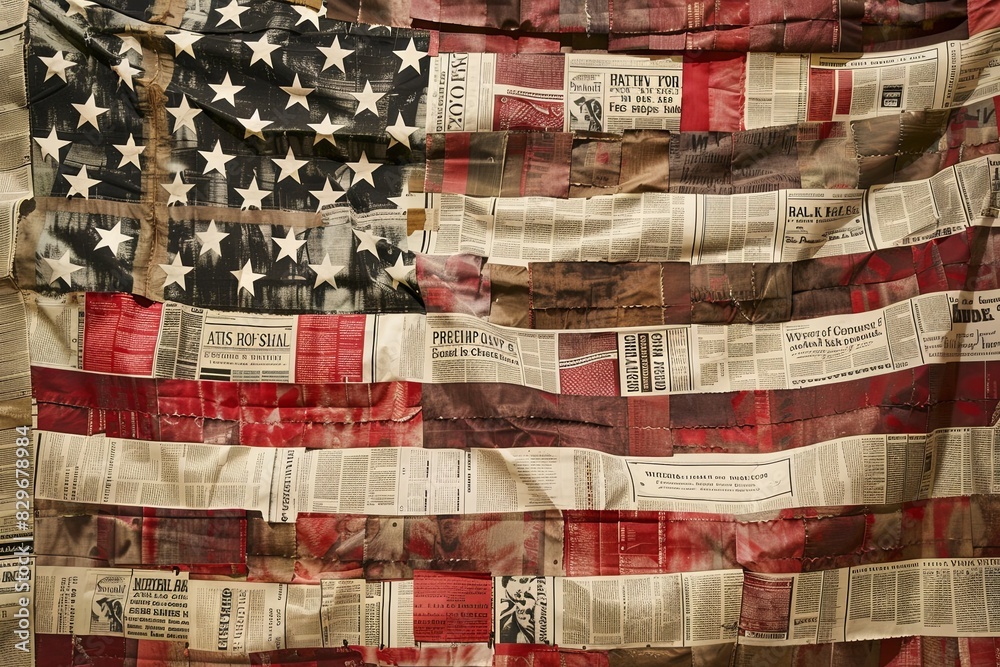 American flag made of recycled newspapers, a testament to the power of ...