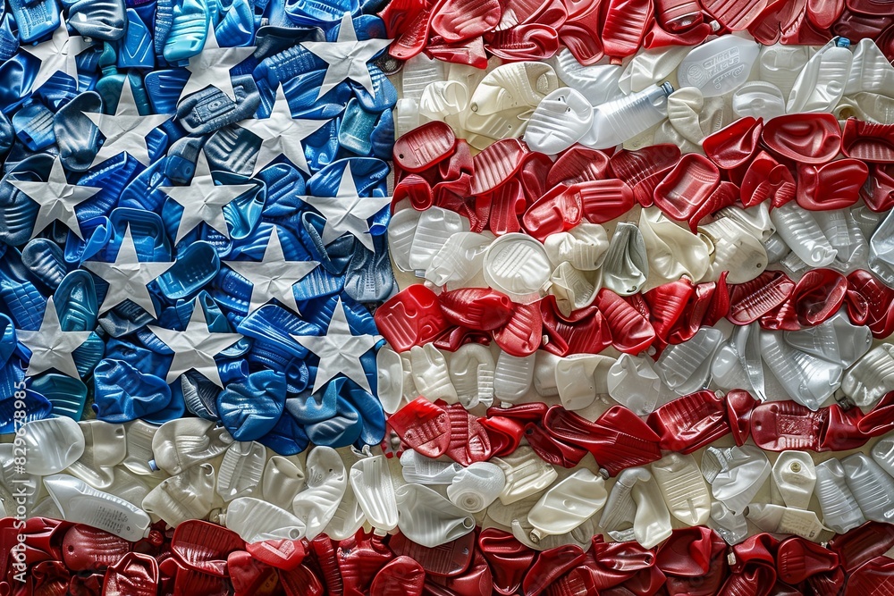 American flag made of recycled plastic bottles, a symbol of ...