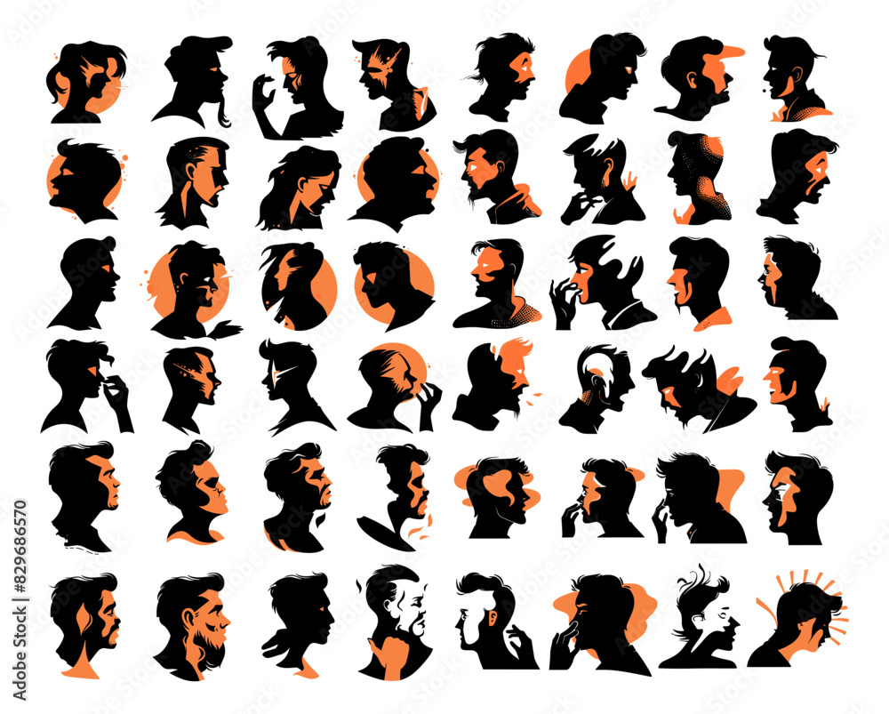 Mental disorders avatars ink sketch vector set. Men woman face head ...