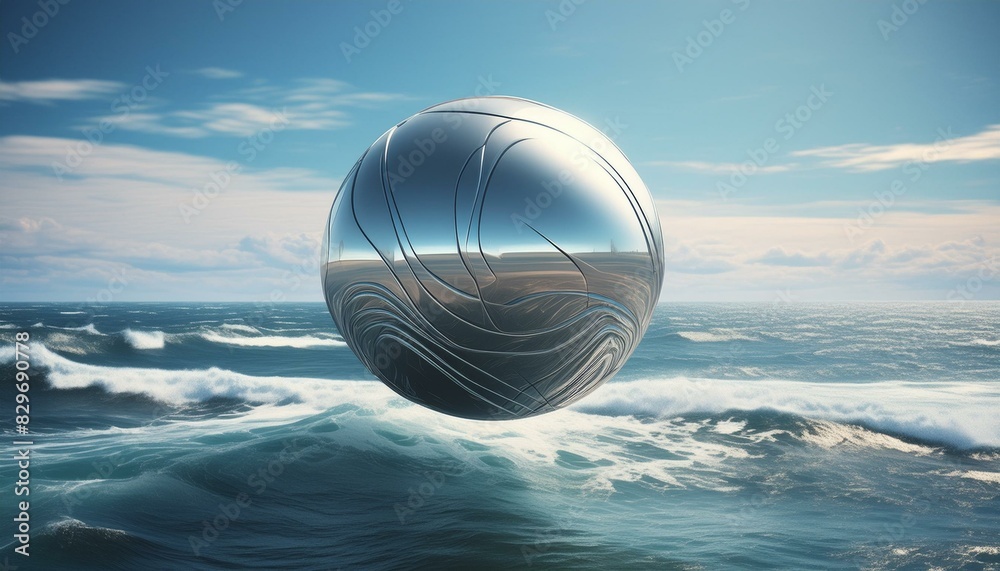 "Silver Serenity: A Floating Orb Above the Azure Abyss" "Echoes of ...