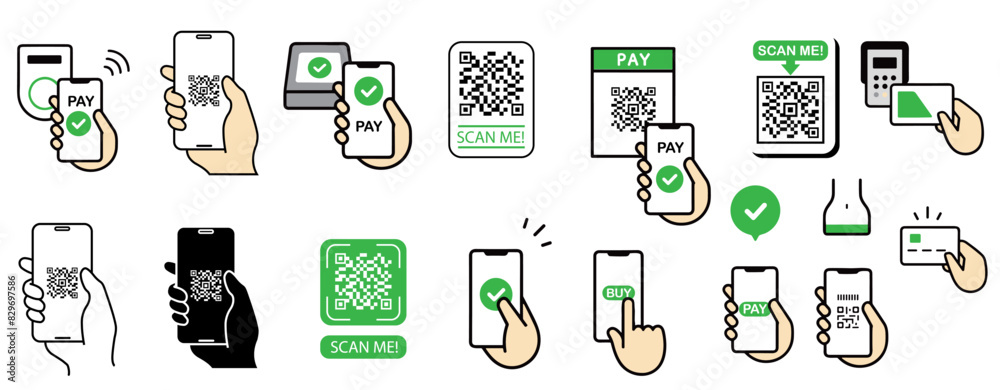 Set of icons for cashless payments and smartphone payments such as ...