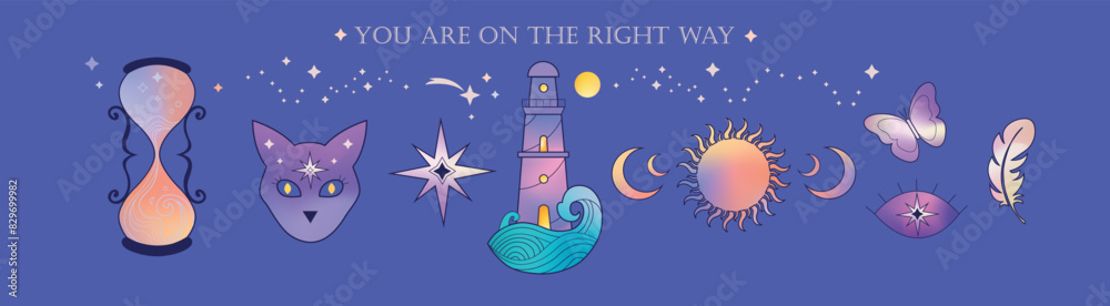 Mystical spiritual vector collection of magic awakening symbols ...