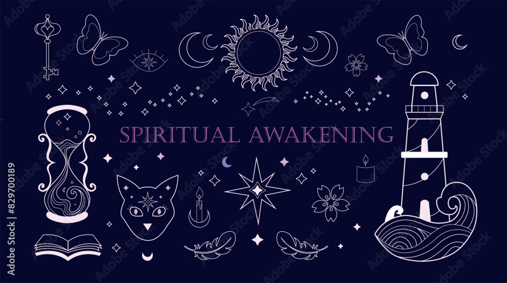 Mystical spiritual vector collection of magic awakening symbols ...