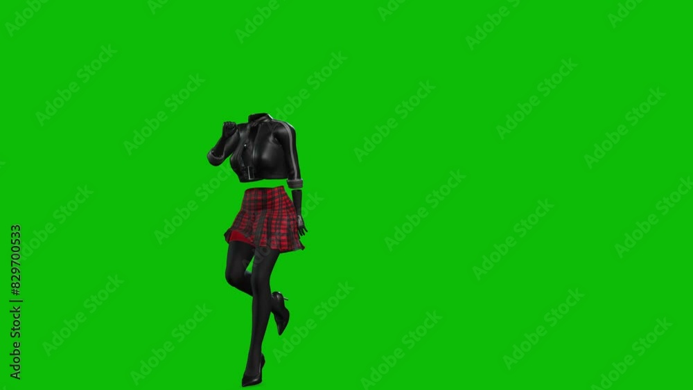 3D invincible woman wearing leather jacket, short skirt and high heels ...