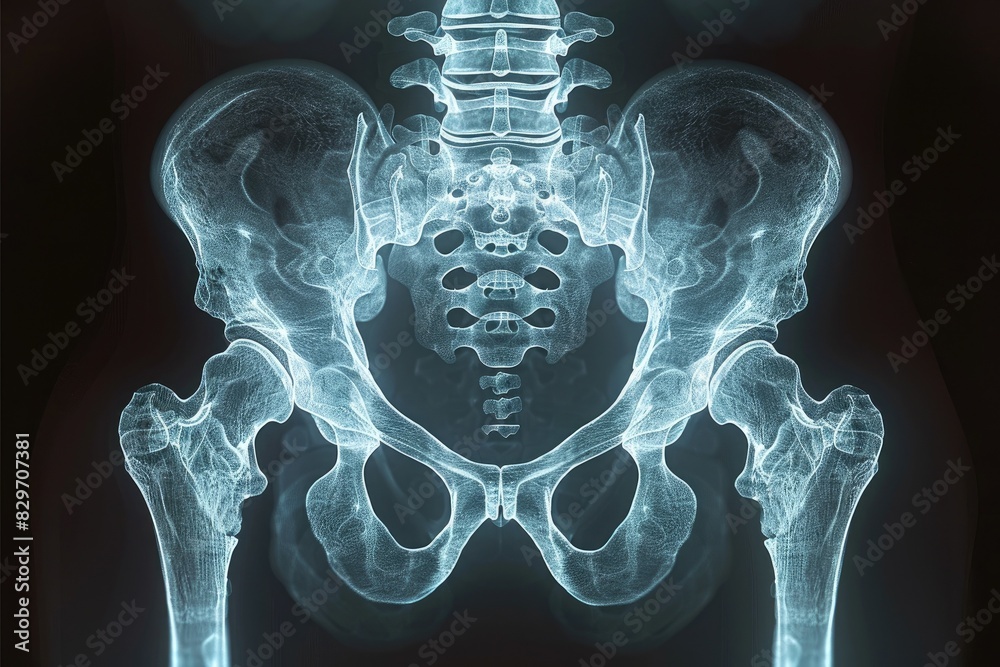 X-ray image of the human pelvic bone displaying clear details of hip ...