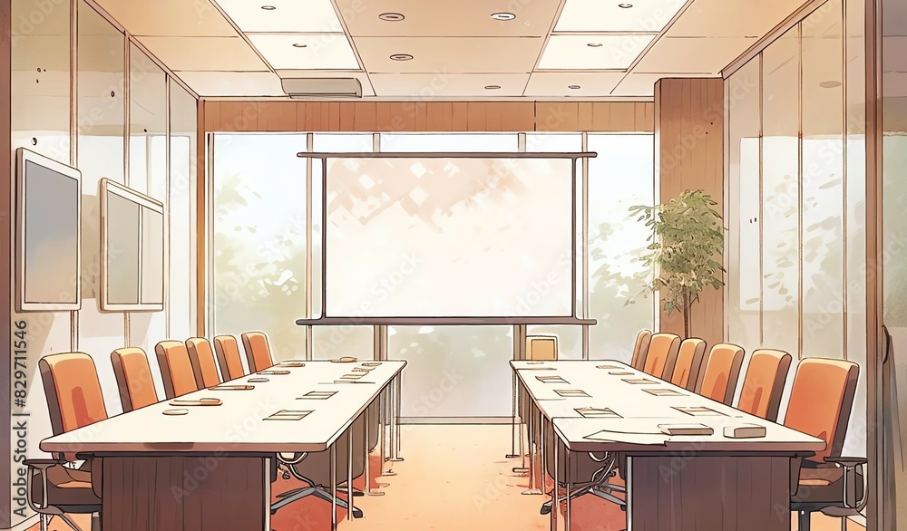 Meeting Room A watercolor depiction of a meeting room setup with a ...