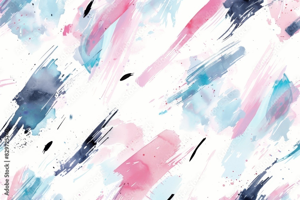 Abstract watercolor background with blue, pink and black brush strokes ...