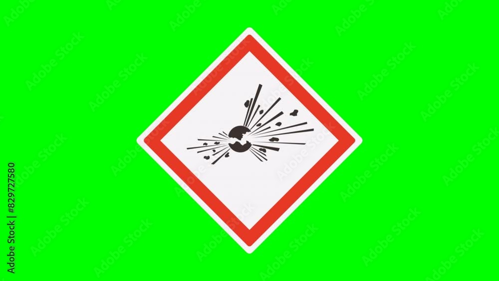 Appearance of white and red diamond shaped symbol with black explosive ...