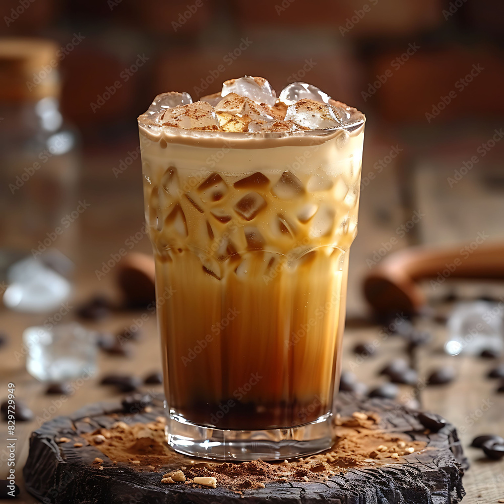 sweet and creamy Thai iced coffee with condensed milk and ice cubes in ...