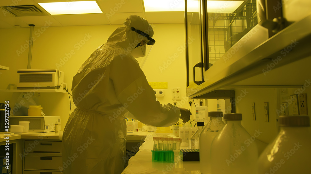 Research laboratory technician with EPI respiratory protection ...