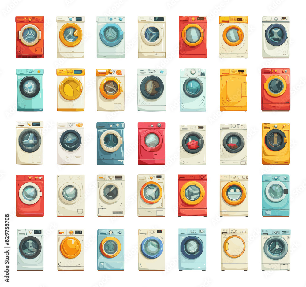 Cartoon Different Washing Machines Icons Set. Very Simple Vector ...