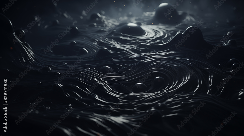 Dark abstract background. Flow of black paint with bubbles and lumps ...
