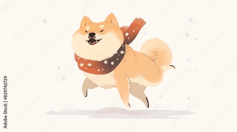 An animated and playful Akita Inu is energetically prancing and leaping ...