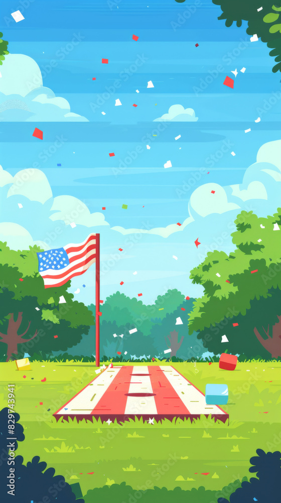 4th of July corn hole tournament flat design side view park competition ...