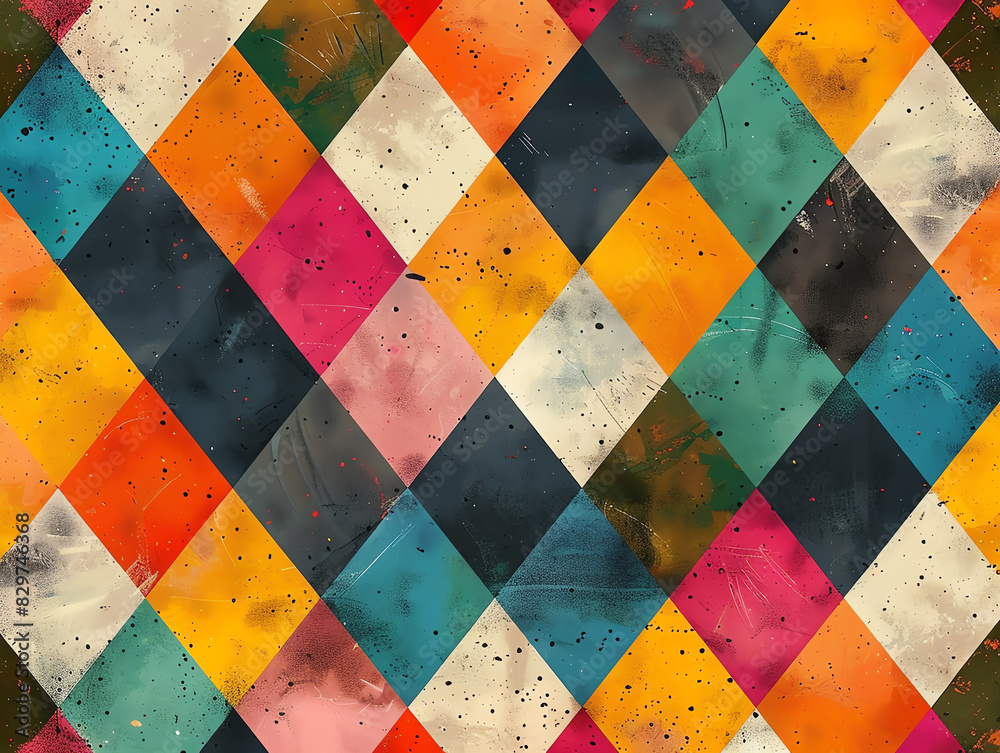 Seamless geometric pattern with diamonds and vibrant color palette ...