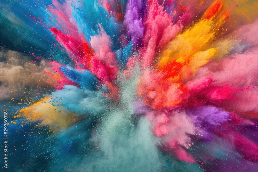 A colorful explosion of powdery dust with a rainbow of colors. The ...