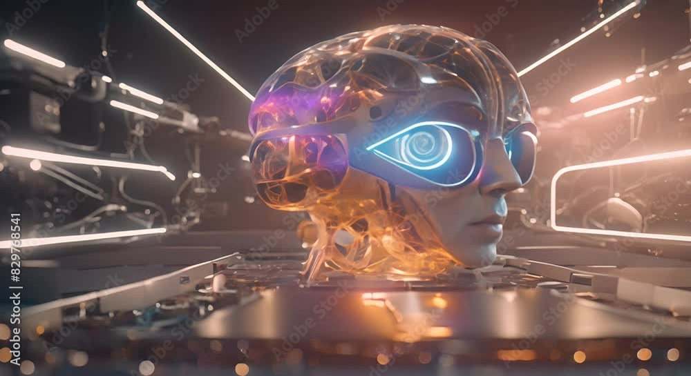 Illustrative Bright 3D Animation of Neural Network Wide view Concept ...