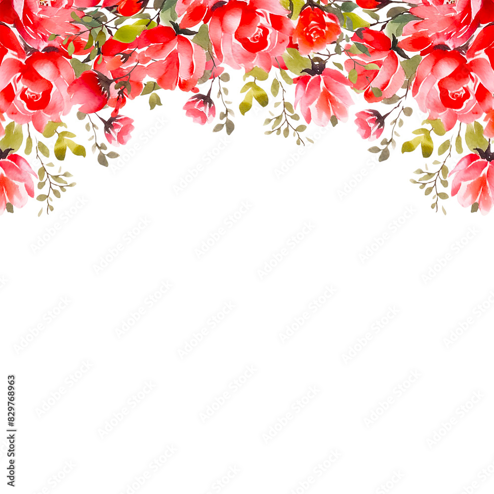 Watercolor floral BORDER / FRAME horizontal PNG with transparent ...
