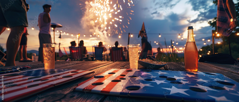 Corn hole game at a 4th of July party, American flag themed boards ...
