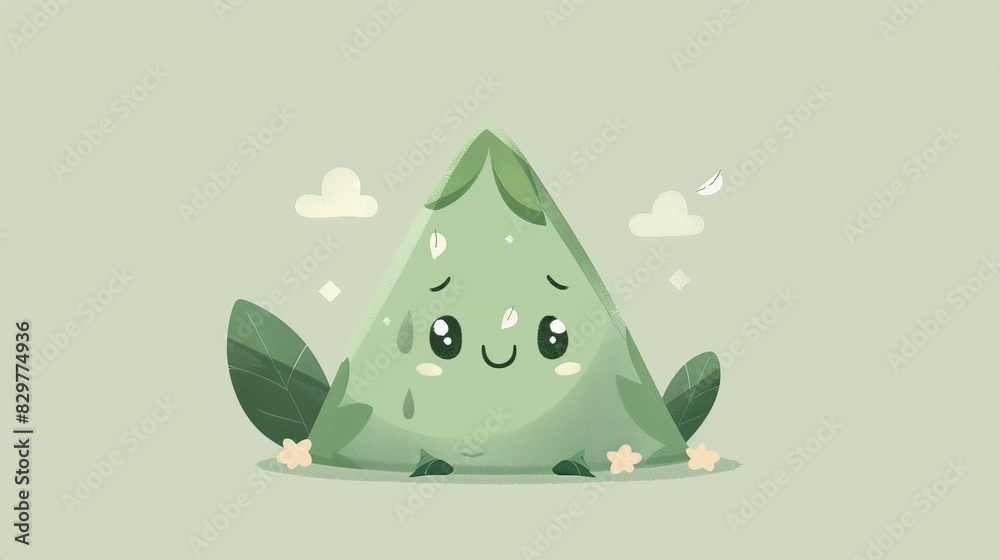 A cute cartoon Zongzi with big eyes and a smiling mouth, designed in a ...