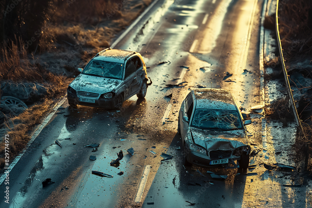 car accident on the road, Capture the critical moment of a two-car ...