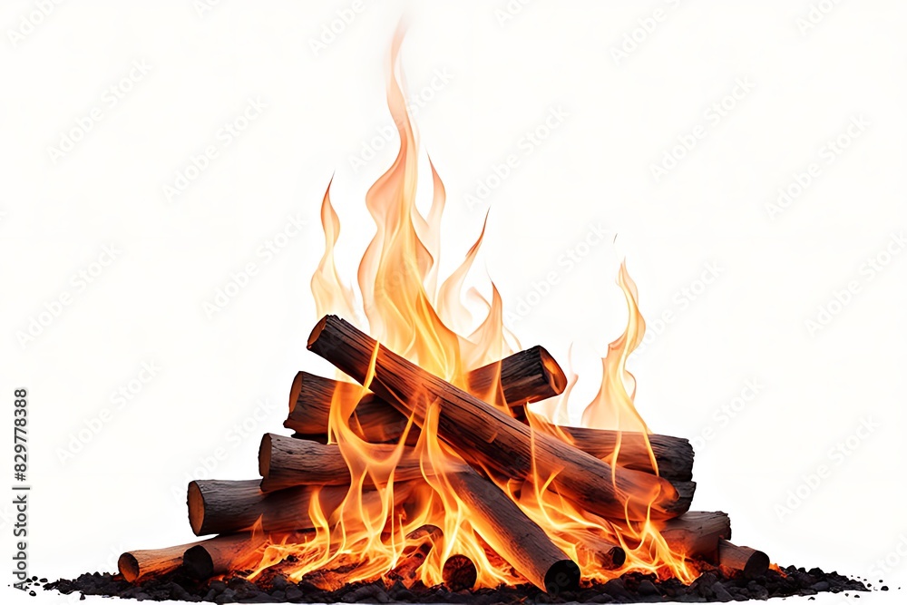 An isolated campfire with flames of different sizes, a collection of ...