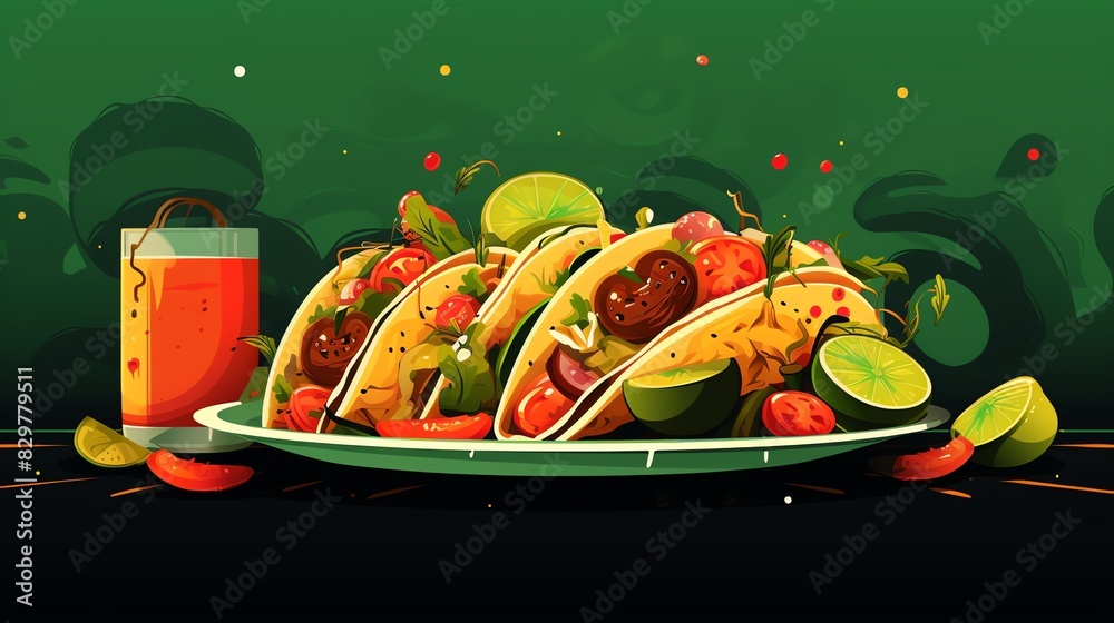 taco feast flat design side view Mexican cuisine animation ...