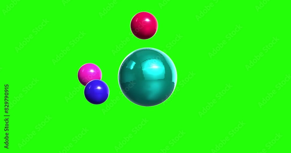 3d animated moving sphere atom structure on green screen background ...