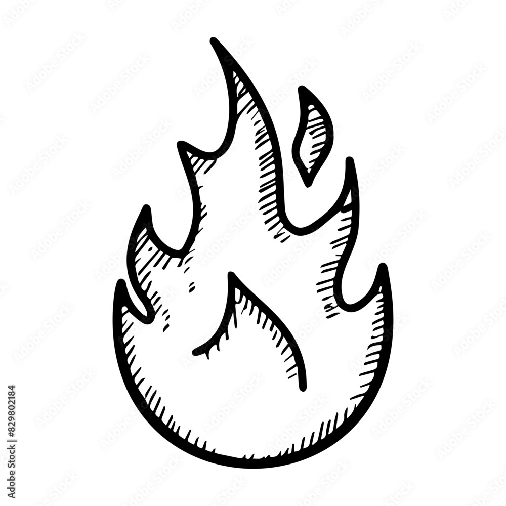 Hand drawn flames doodle set. Collection of pen ink pencil drawing ...