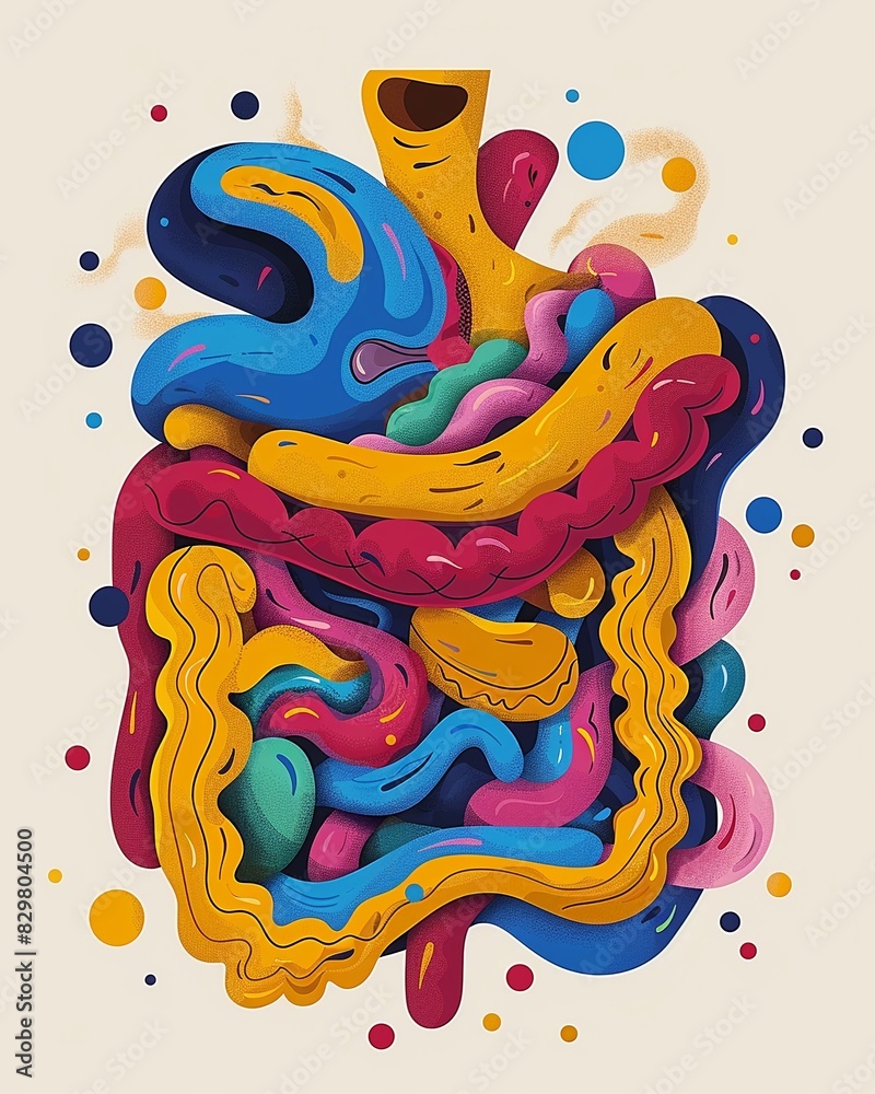 Human digestive tract in action flat design front view dynamic function theme animation Tetradic ...