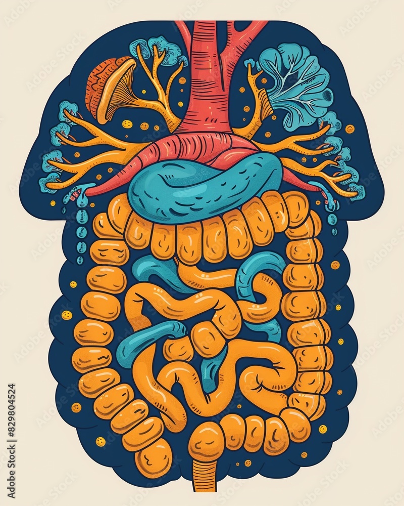 Cross section of the digestive system flat design top view internal ...