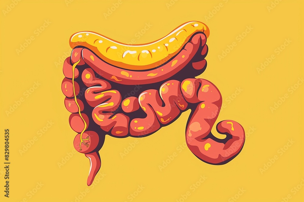 Simplified human digestive tract illustration flat design side view ...