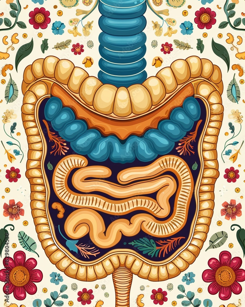Cross section of the digestive system flat design top view internal ...