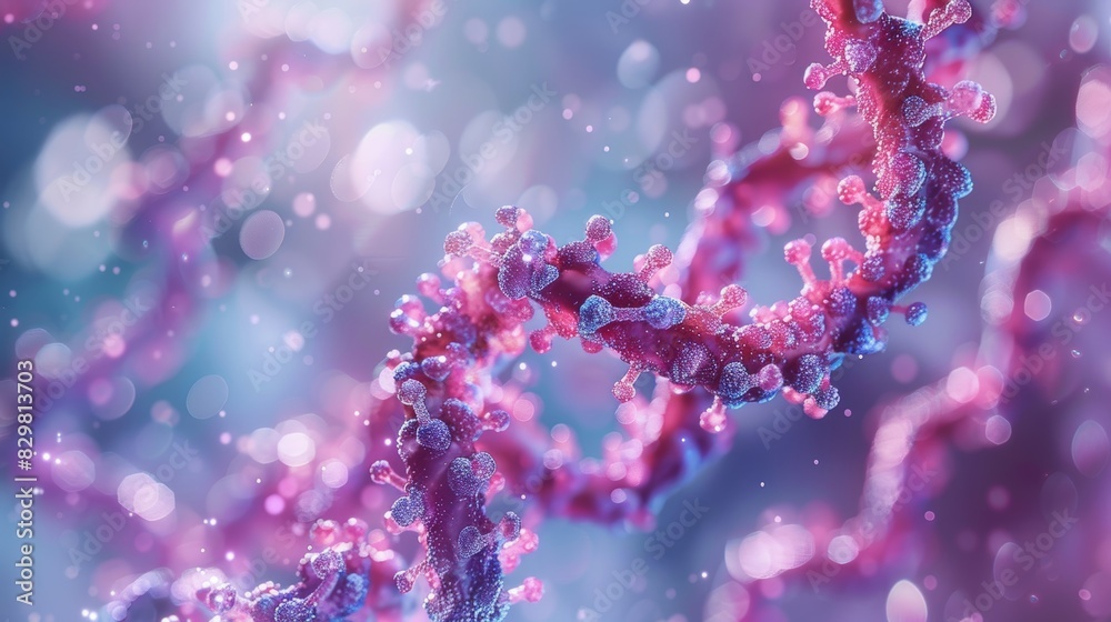 A close-up of a protein molecule, with a focus on its complex folding ...