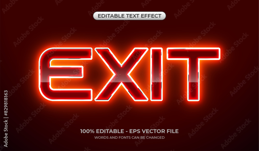 Exit text effect. Editable red neon and futuristic text effect. 3D ...