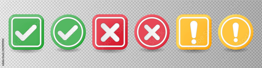 Check mark icons. Checkmark and cross mark buttons. Tick sign ...