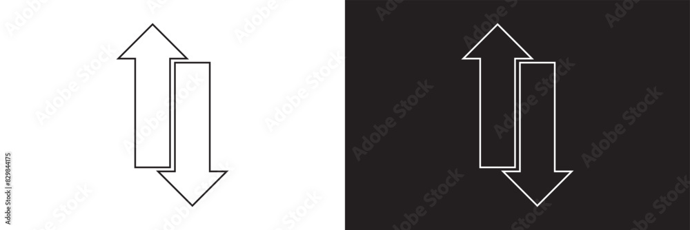 Two opposite arrows exchange vector icon. Transfer Arrow symbol. Different black directional ...