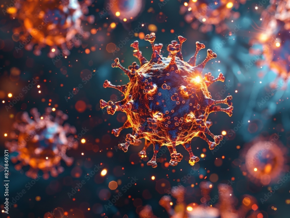Microscopic view of a coronavirus, depicting the virus structure with ...