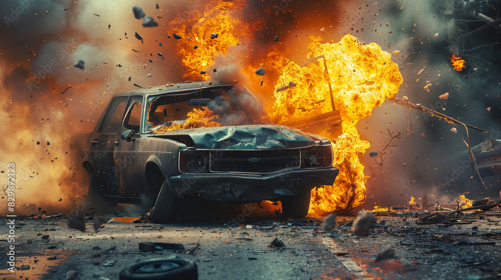 Chaos reigns on the highway after an explosive accident in which a car ...