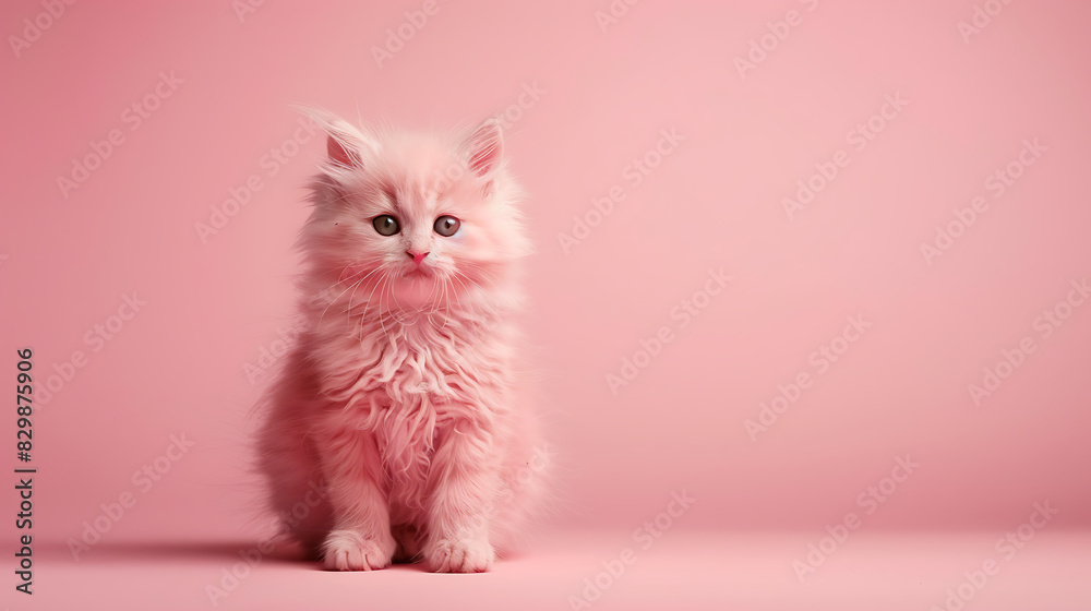 Cute fluffy pink cat, a friend create great happiness in human life ...
