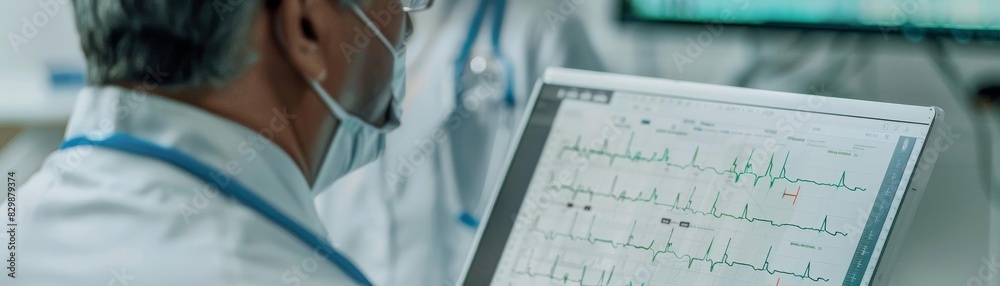 Cardiologist reviewing a patients EKG to diagnose potential heart ...