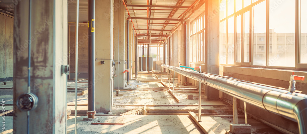 water pipe system in modern spacious building construction ...