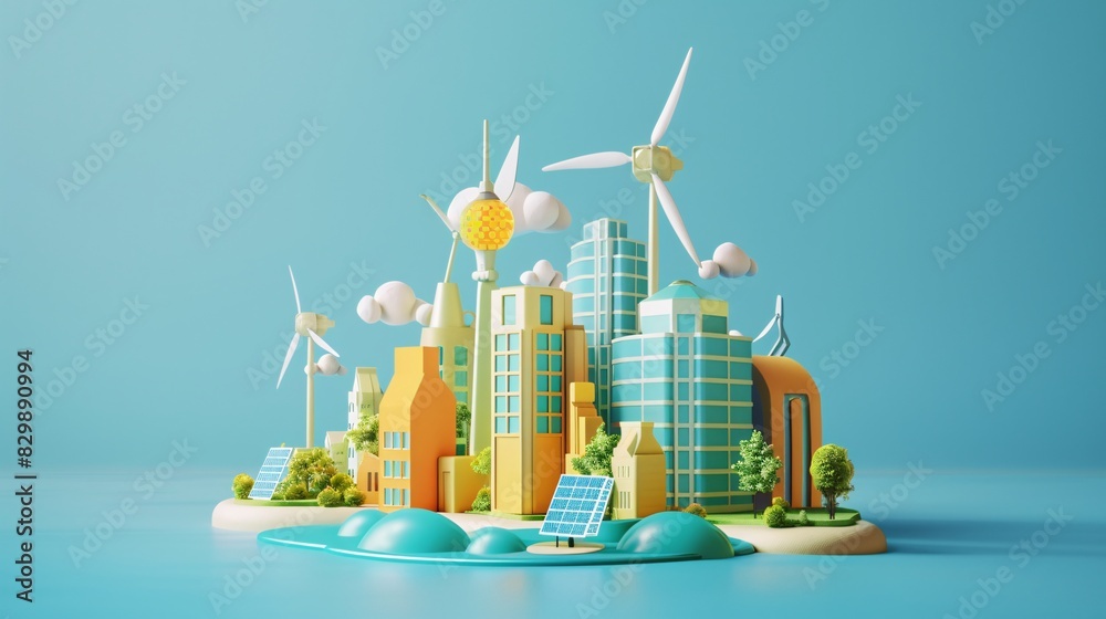 Vibrant 3D Cartoon Illustration of a Futuristic City for Environment ...