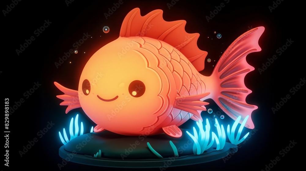 cute kawaii anglerfish lamp character on black whimsical soft glow ...