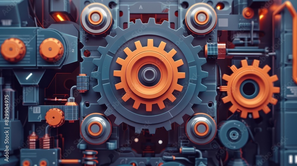 Machine gears close up in flat design front view mechanical components ...