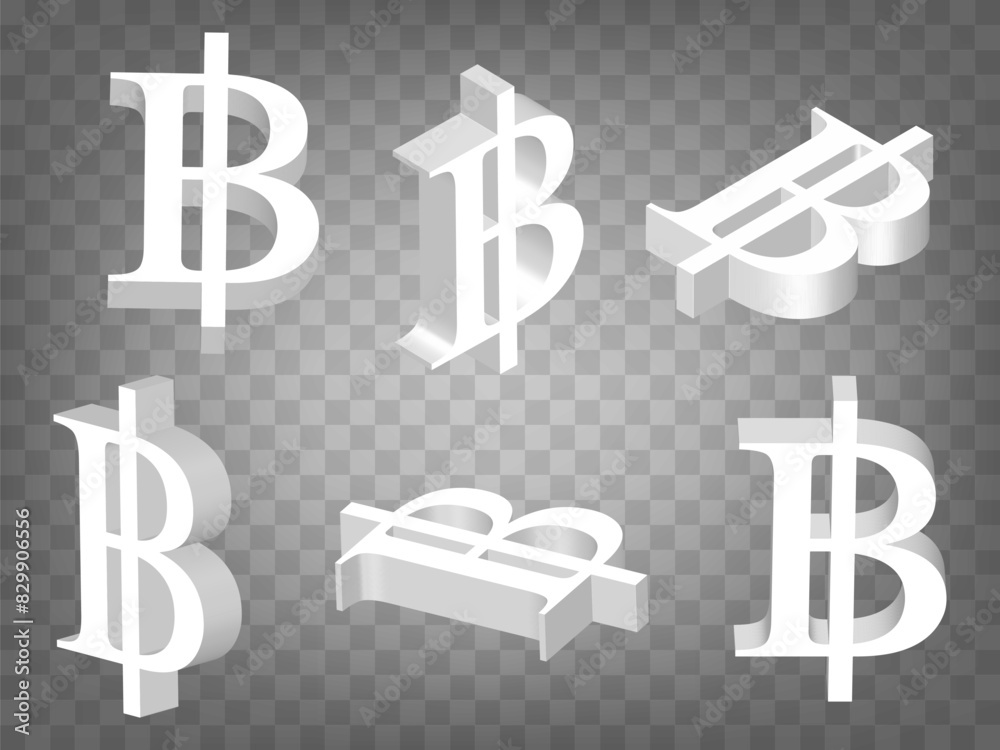 Set of perspective projections 3d Thai baht Sign model icons on ...