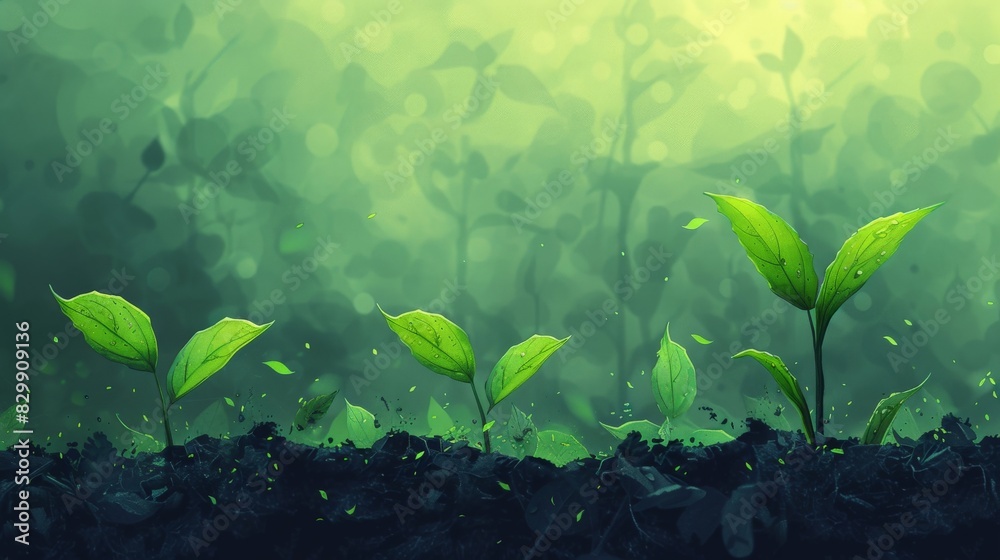 Illustrate new growth in a minimalist style. Depict small plants or ...