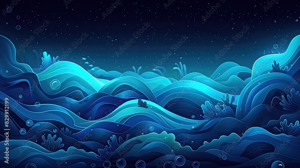 [flat 2d vector illustration of the underwater scene, marine style ...