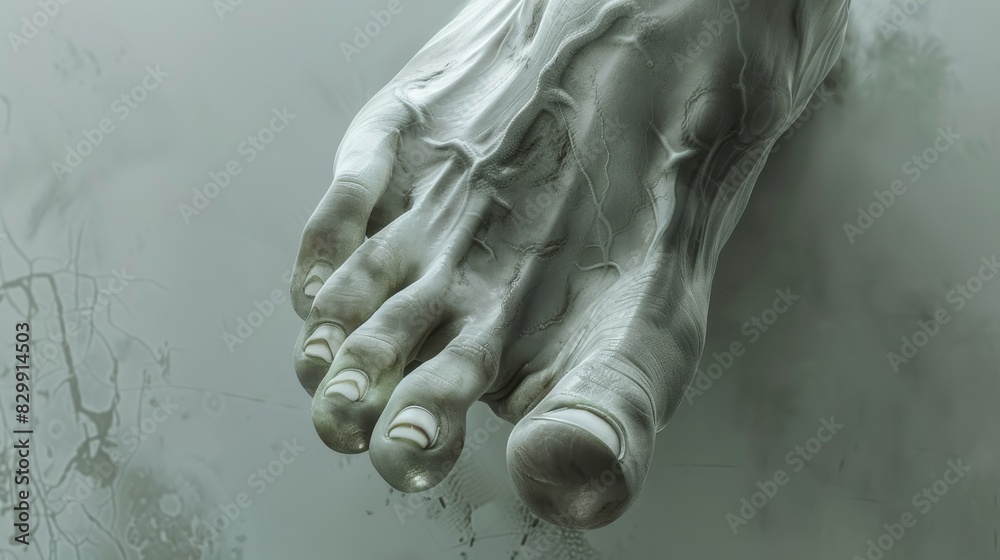 Detailed and hyperrealistic illustration of a swollen foot showing ...